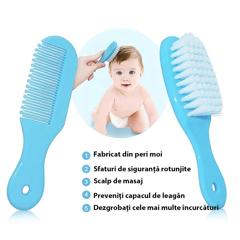 Set ingrijire bebelusi, 8 piese, pieptene si perie par moale ...