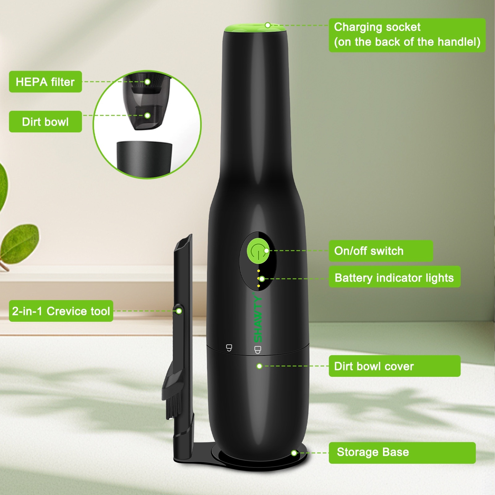 Mini aspirator de mana fara fir pentru masina, Shawty, S0089, 150 ml ...