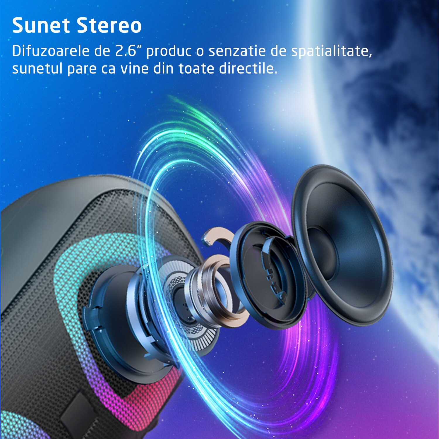 Boxa Portabila WowStep®, Bluetooth 5.0, 30W, 4000mAH, Lumini RGB ...