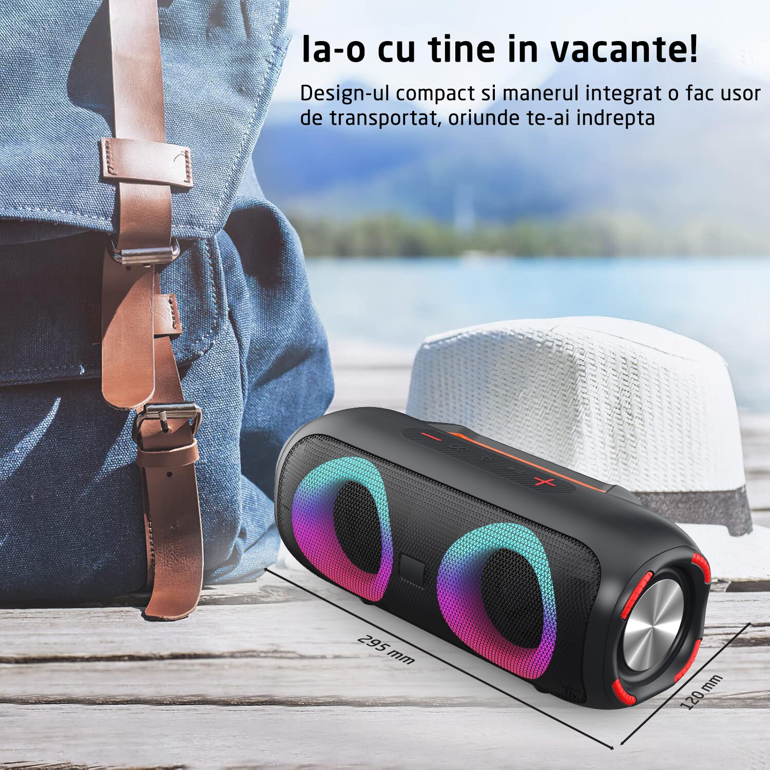Boxa Portabila WowStep®, Bluetooth 5.0, 30W, 4000mAH, Lumini RGB ...