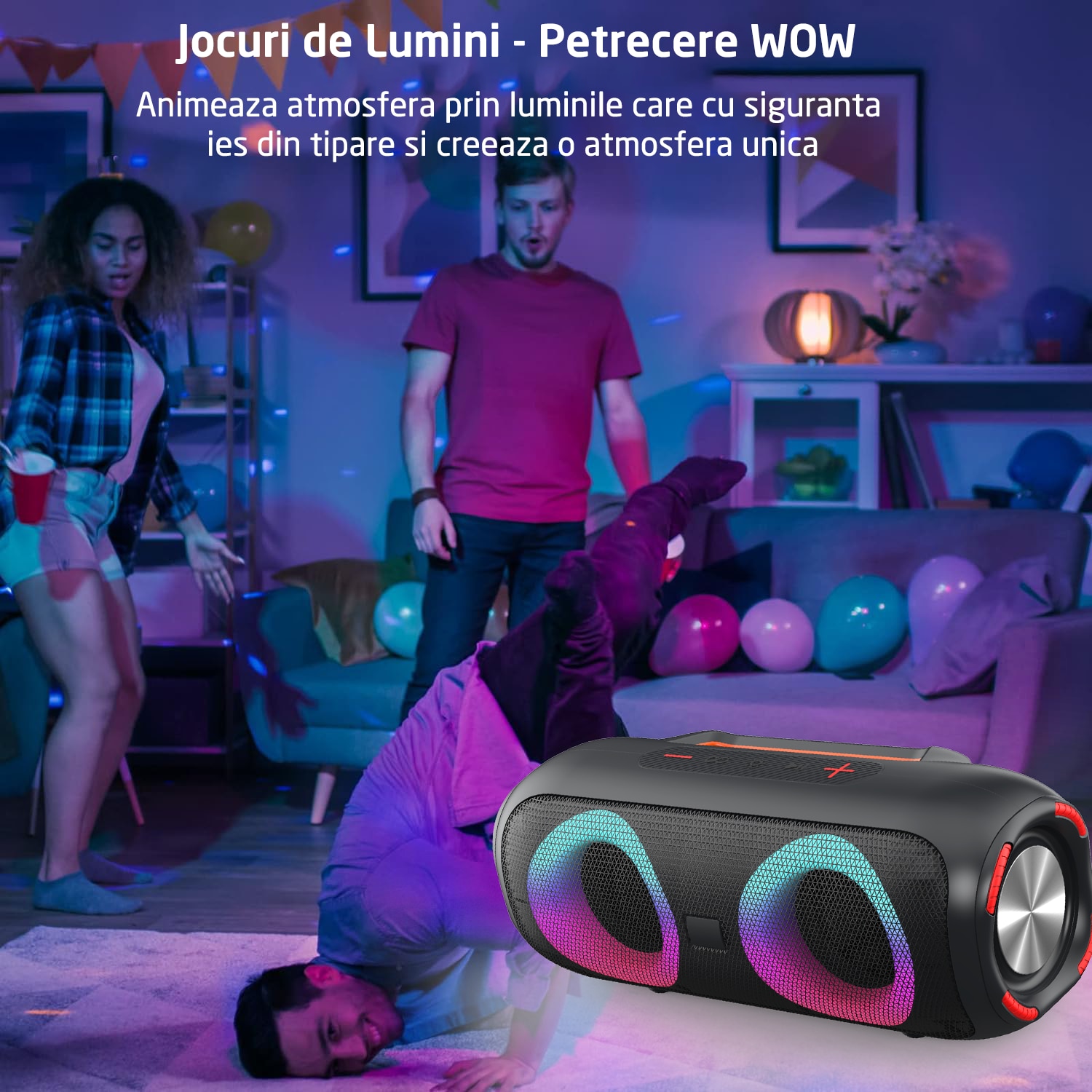 Boxa Portabila WowStep®, Bluetooth 5.0, 30W, 4000mAH, Lumini RGB ...