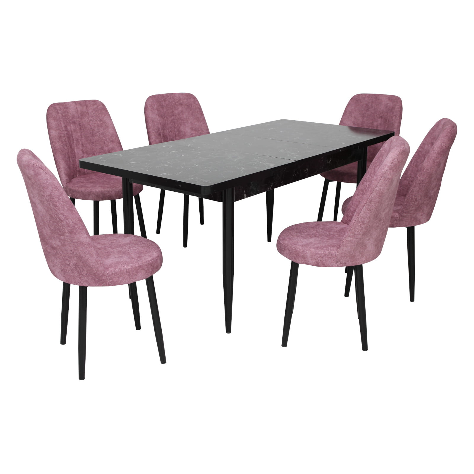 Set masa extensibila Aris Negru Marmorat cu 6 scaune Cronos ...