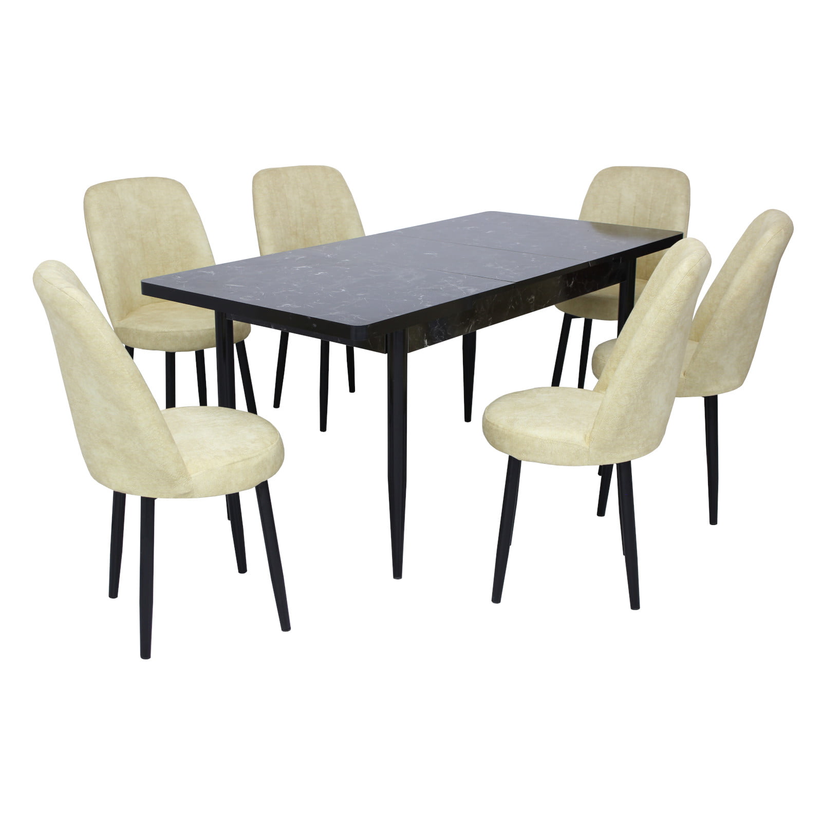 Set masa extensibila Aris Negru Marmorat cu 6 scaune Cronos ...