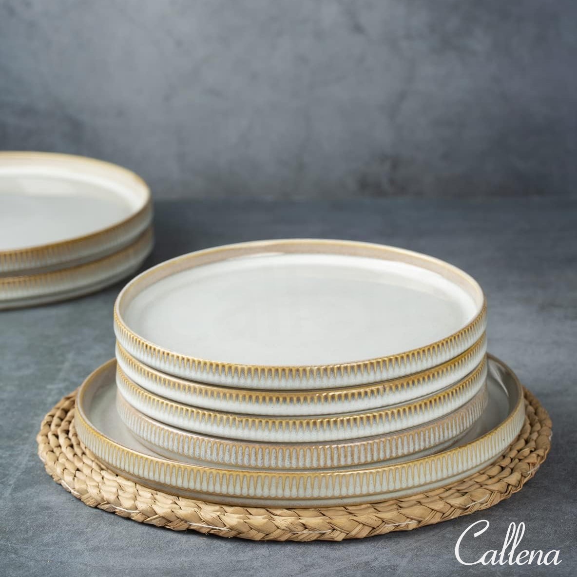 Set 4 farfurii ceramica glazurata bej, 21cm, intinse, Callena ...