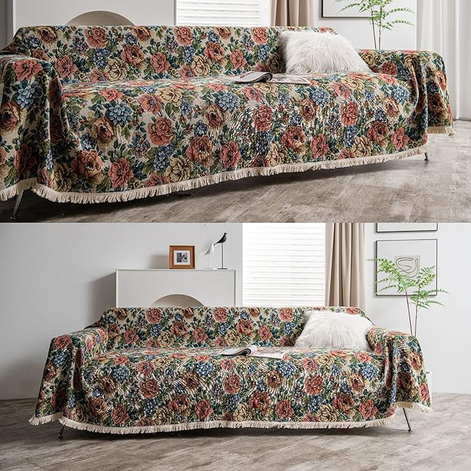 Cuvertura pat canapea, Pled tesatura Goblen Floral InfinityMag ...