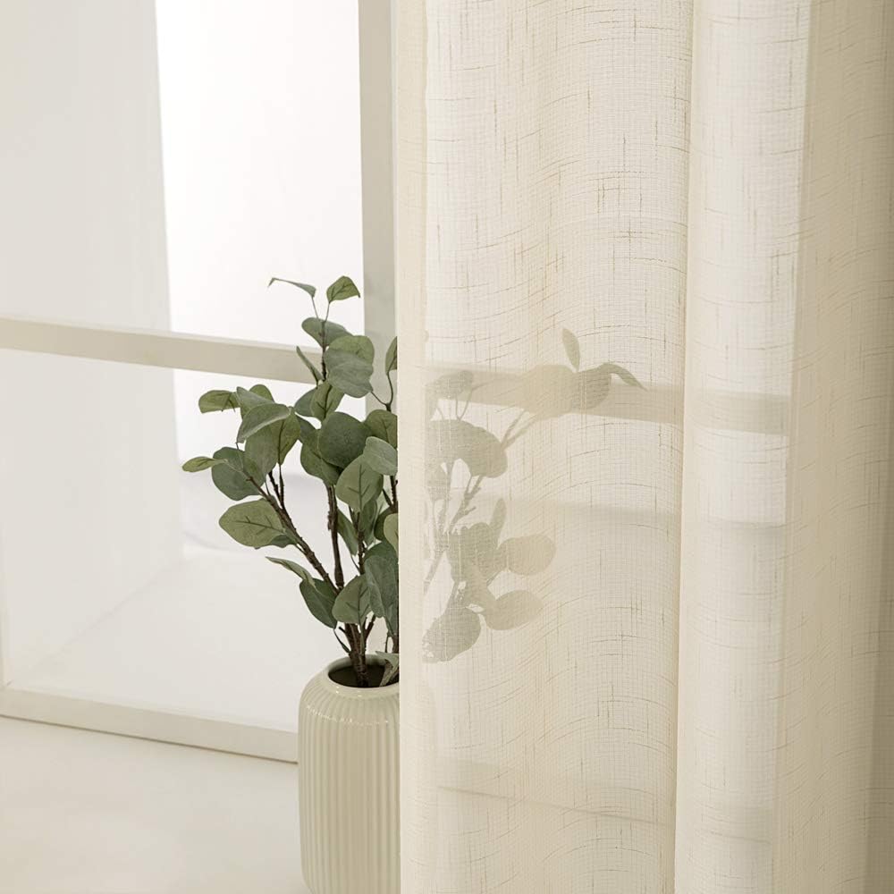 Perdele cu inele, MIULEE, 140 x 225 cm, Aspect de in, Transparente ...