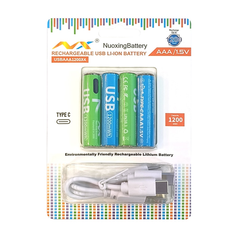 Set 4 Baterii AAA Li-ion NUOXING, 1200mWh 1.5V, Incarcare Rapida USB ...