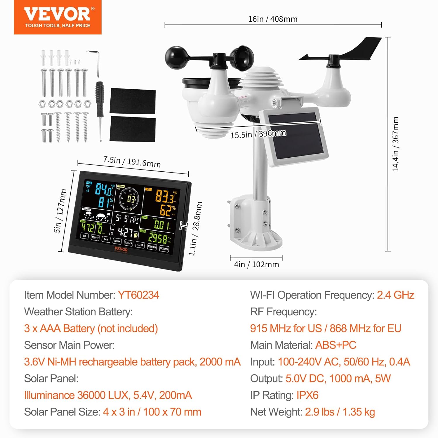Statie meteo profesionala WiFi cu panou solar, afisaj LCD 7, 5 inch ...