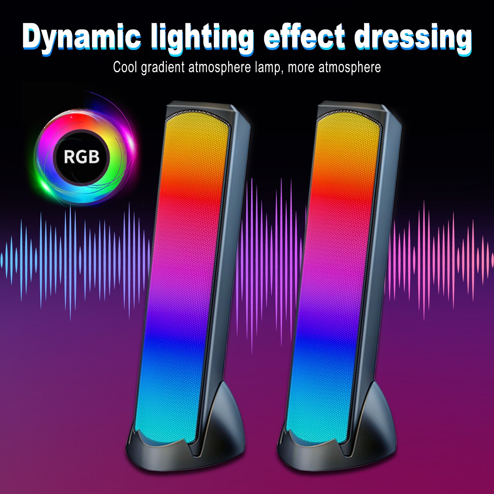 Boxe gaming 2.0, Techmoon®, LED-RGB, stereo, buton de volum ...