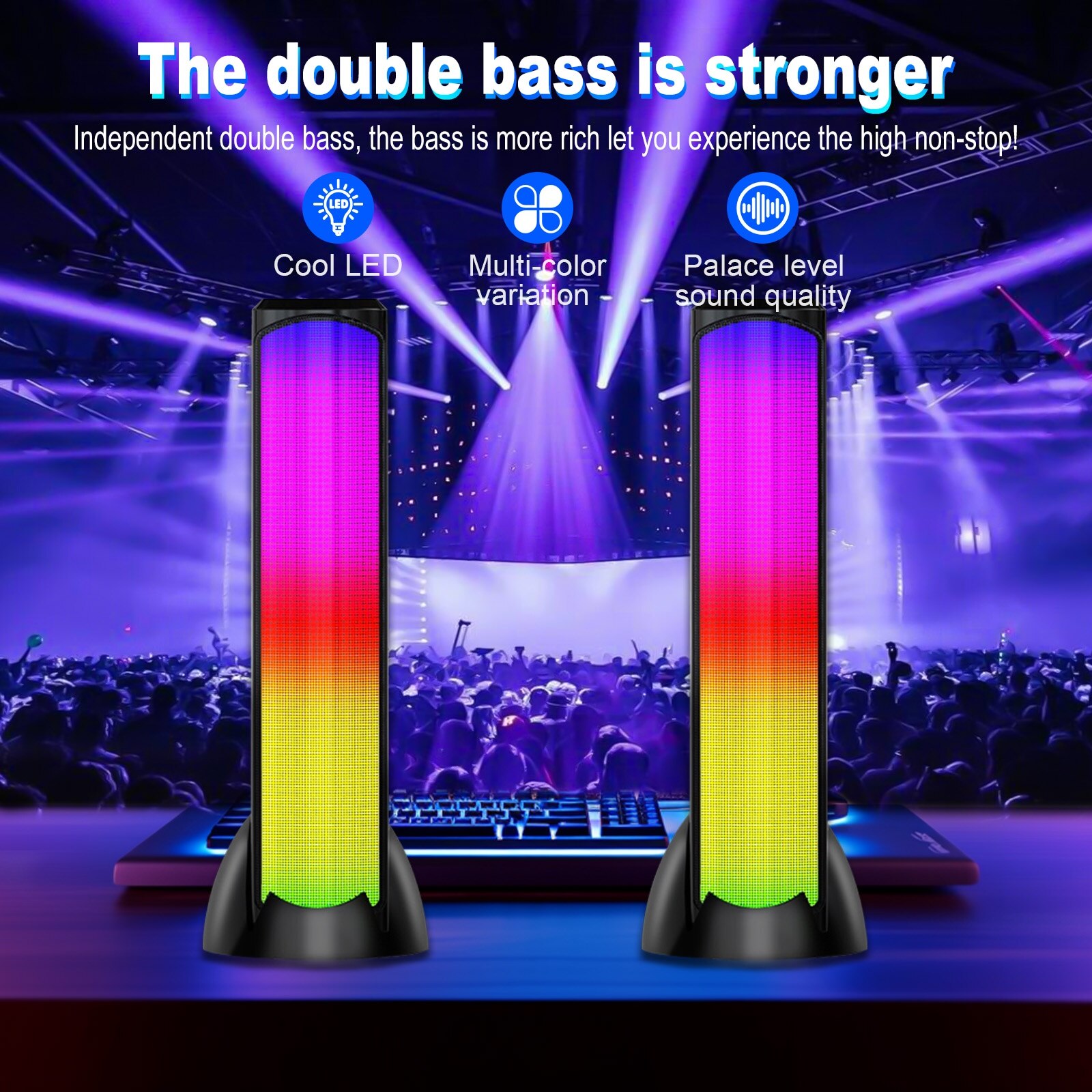 Boxe gaming 2.0, Techmoon®, LED-RGB, stereo, buton de volum ...