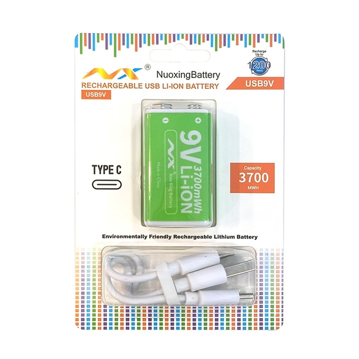 Baterie NUOXING 9V Li-ion, 3700mWh, ncarcare rapida Type-C, verde, 1 buc - eMAG.ro