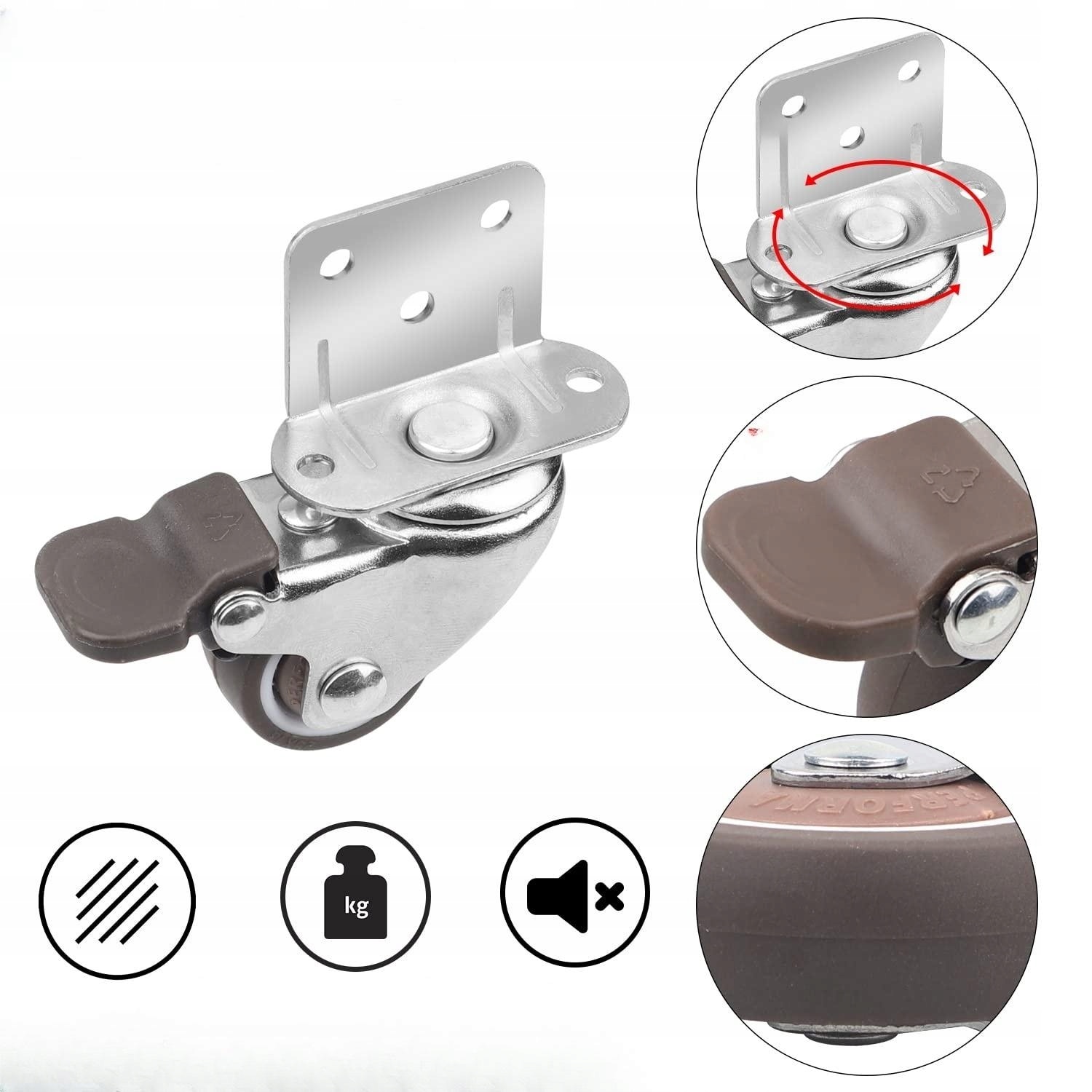 Set 4 roti pivotante pentru mobilier, cauciuc, cu frana, 27kg, argintiu ...