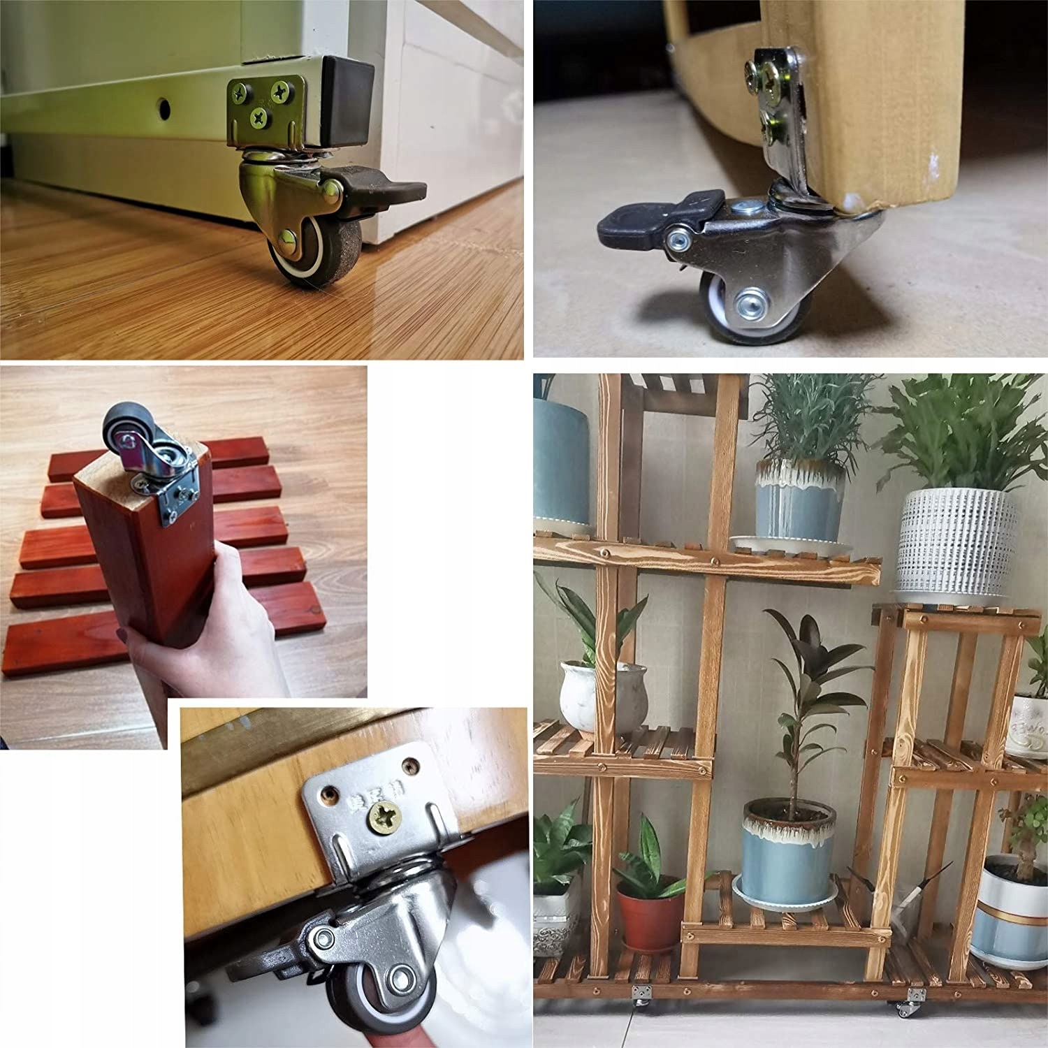 Set 4 roti pivotante pentru mobilier, cauciuc, cu frana, 27kg, argintiu ...