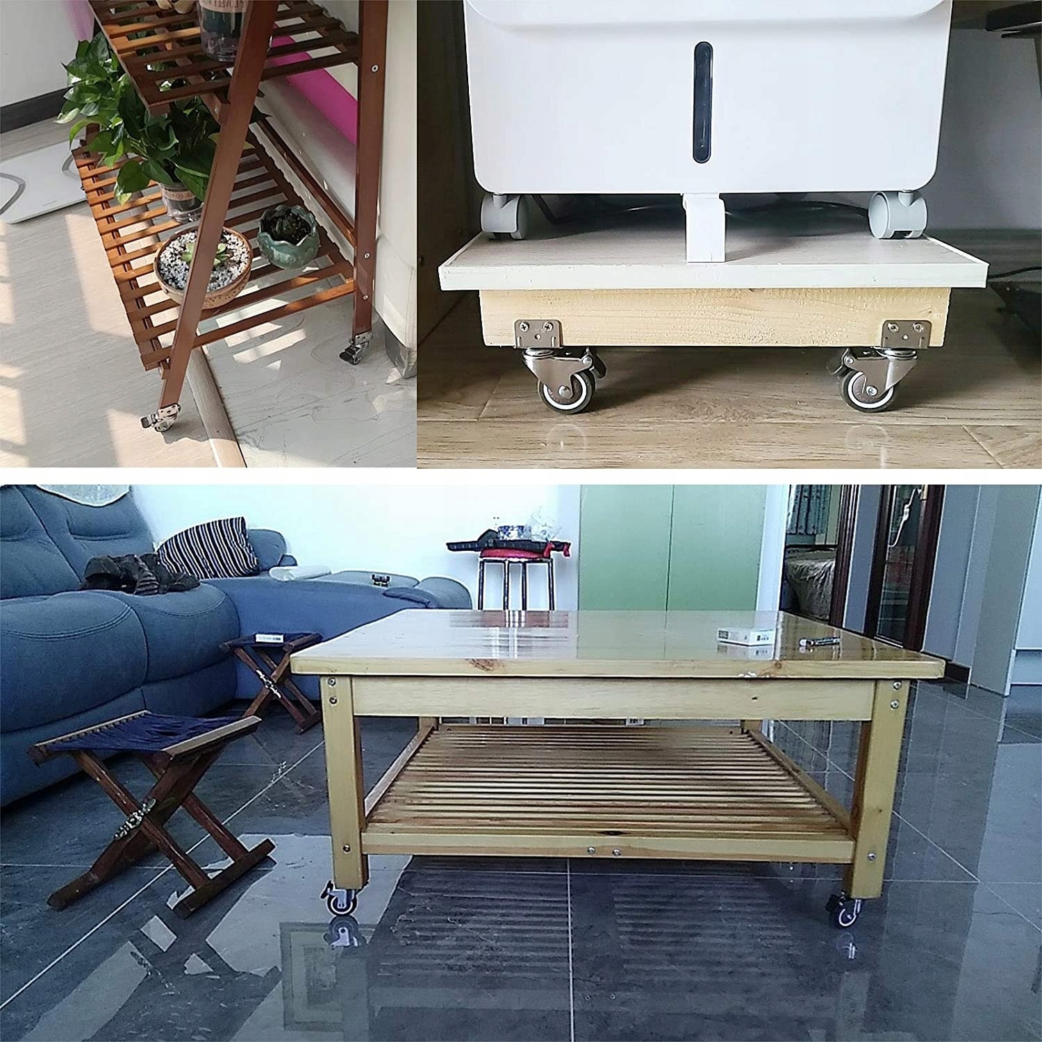 Set 4 roti pivotante pentru mobilier, cauciuc, cu frana, 27kg, argintiu ...