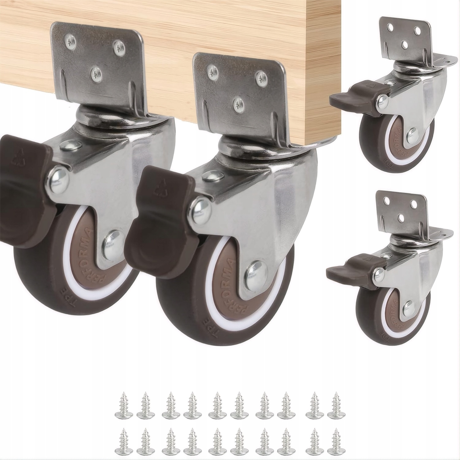 Set 4 roti pivotante pentru mobilier, cauciuc, cu frana, 27kg, argintiu ...