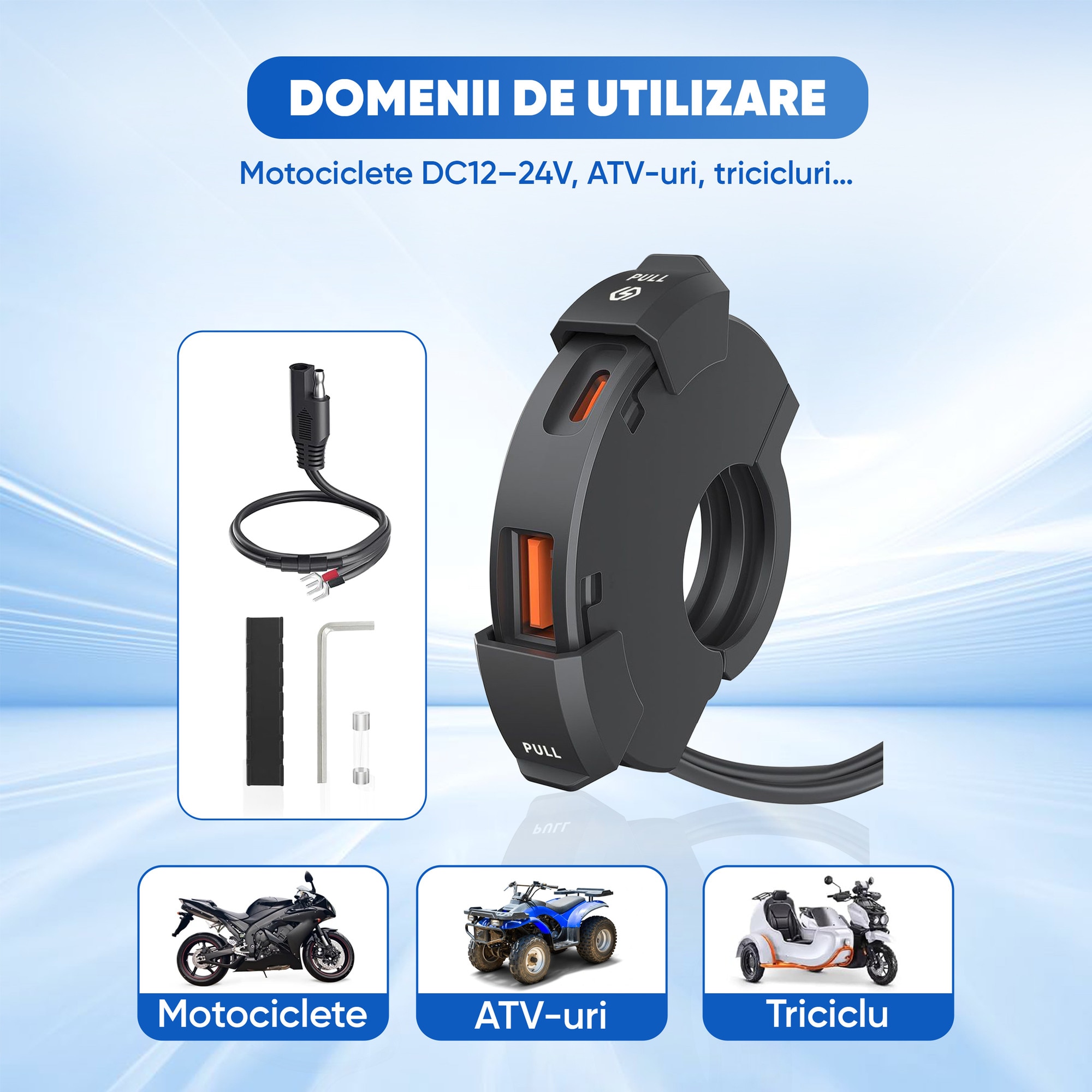 Incarcator USB pentru Motocicleta AutoREY®, Slim, TYPE-C PD QC3.0, Fast ...