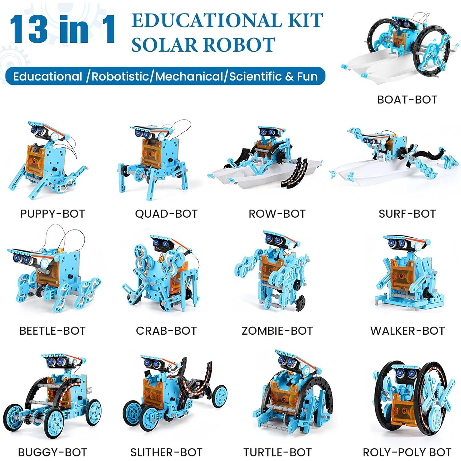 Kit de constructie de roboti solari 13 in 1, Puepoul, Pentru copii de ...