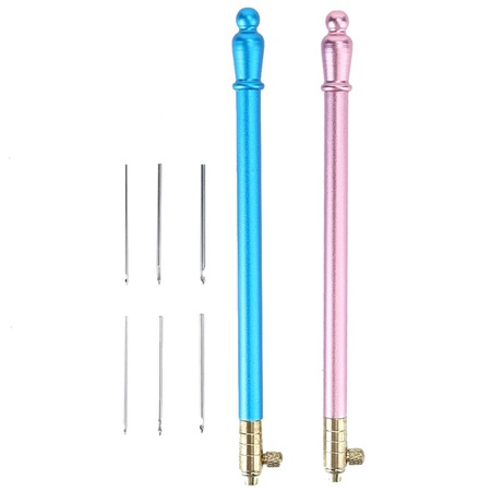 Croseta cu maner din otel inoxidabil, set cu 3 ace, pentru broderie si ...