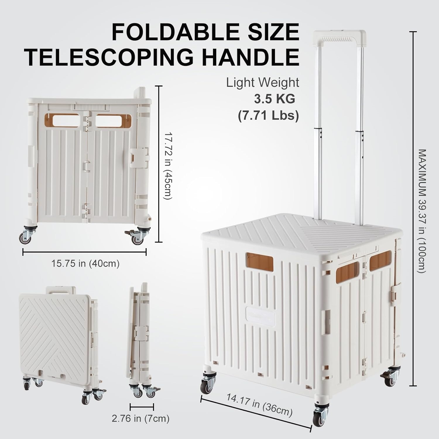 Carucior Utilitar Pliabil cu 4 Roti Rotative, Portabil si Compact ...