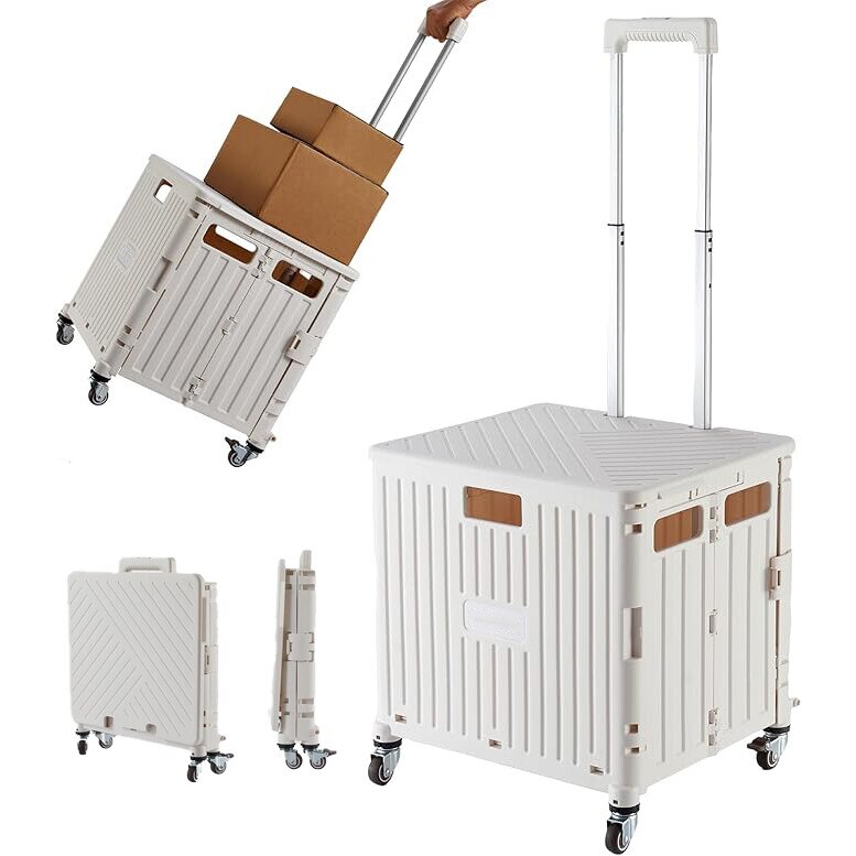 Carucior Utilitar Pliabil cu 4 Roti Rotative, Portabil si Compact, Techmoon®, din Plastic ...