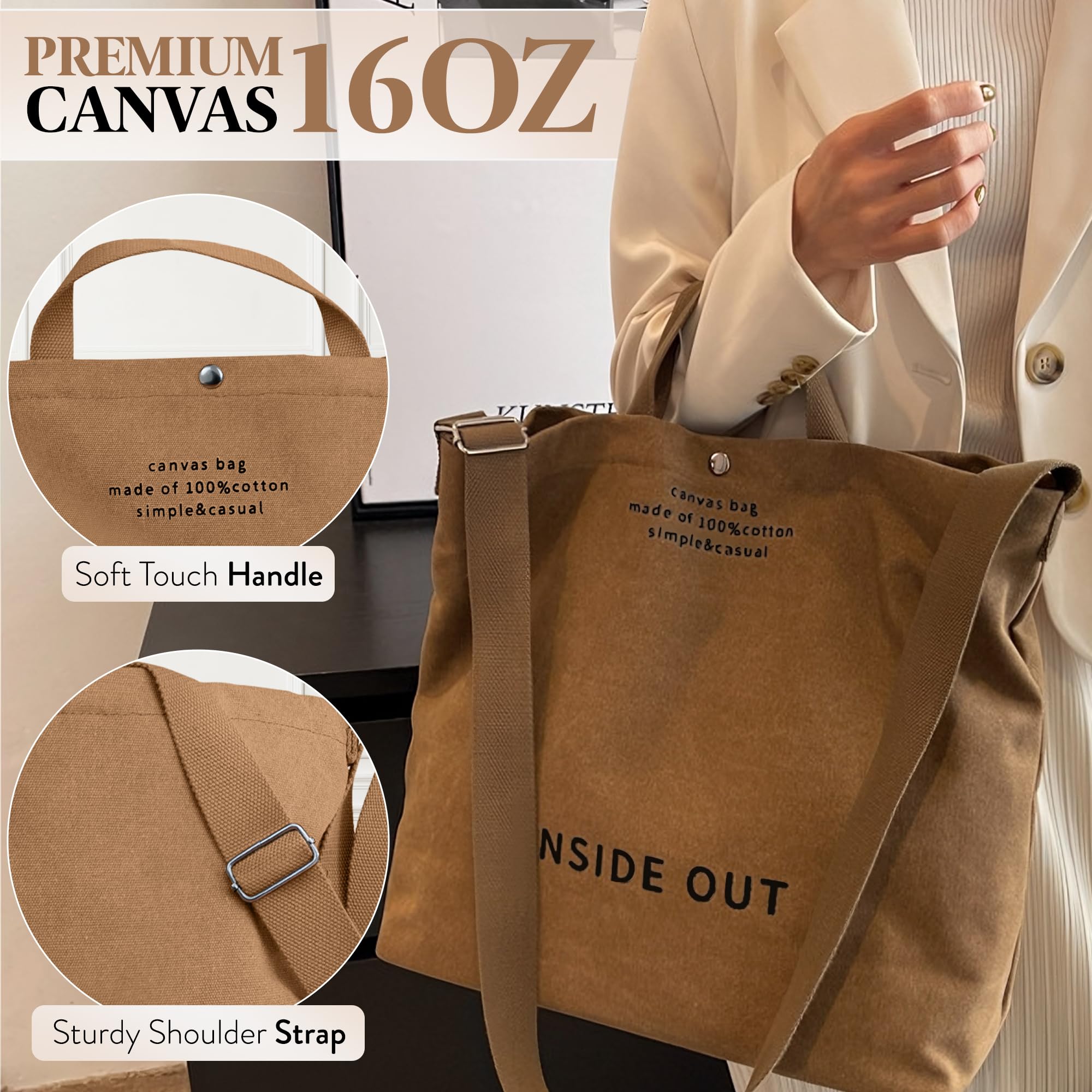 Geanta de umar canvas, maro, 44x38x14cm, multifunctionala - eMAG.ro