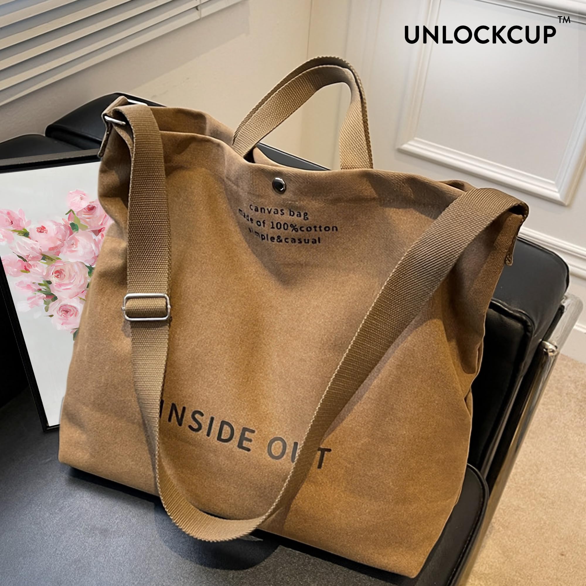 Geanta de umar canvas, maro, 44x38x14cm, multifunctionala - eMAG.ro