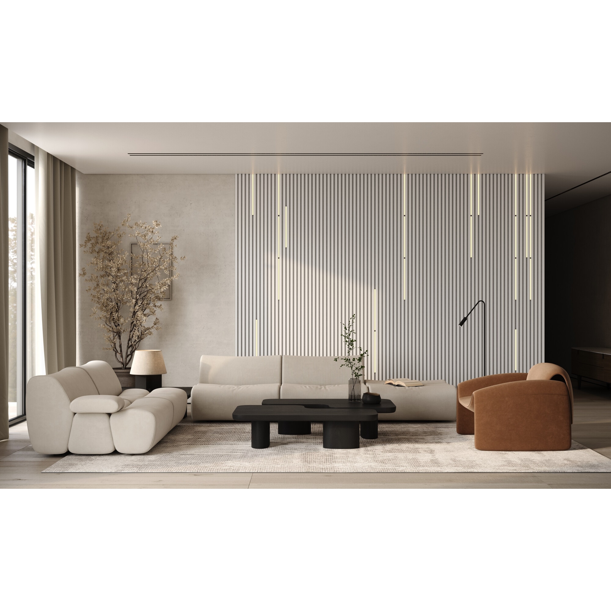 Riflaj MDF decorativ LDA PREMIUM de tip Panou Acoustic, ALB cu suport ...