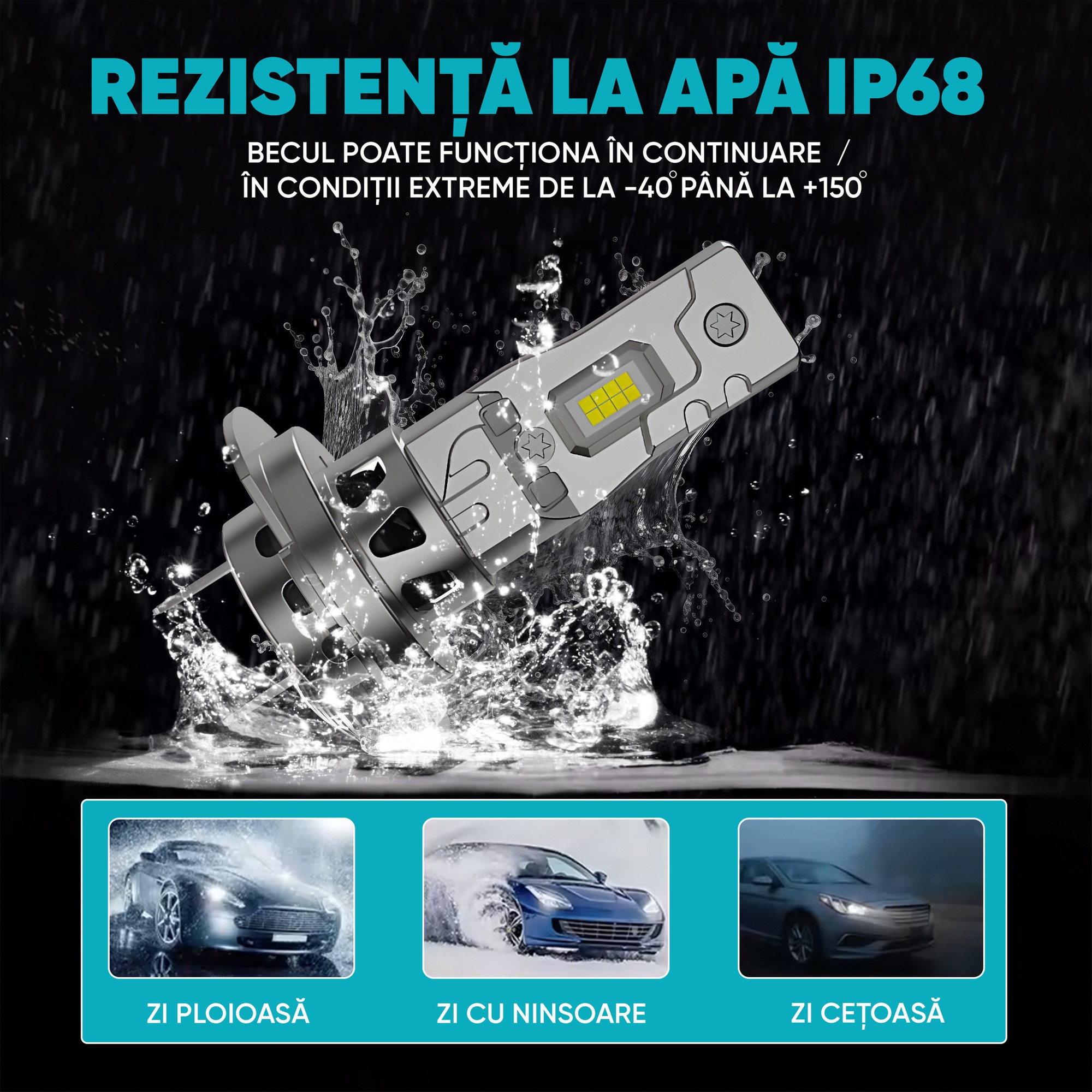 Set 2 Becuri Auto LED H7, AutoREY®, Bec H7 LED, 300W, 30000LM, Cip CSP ...
