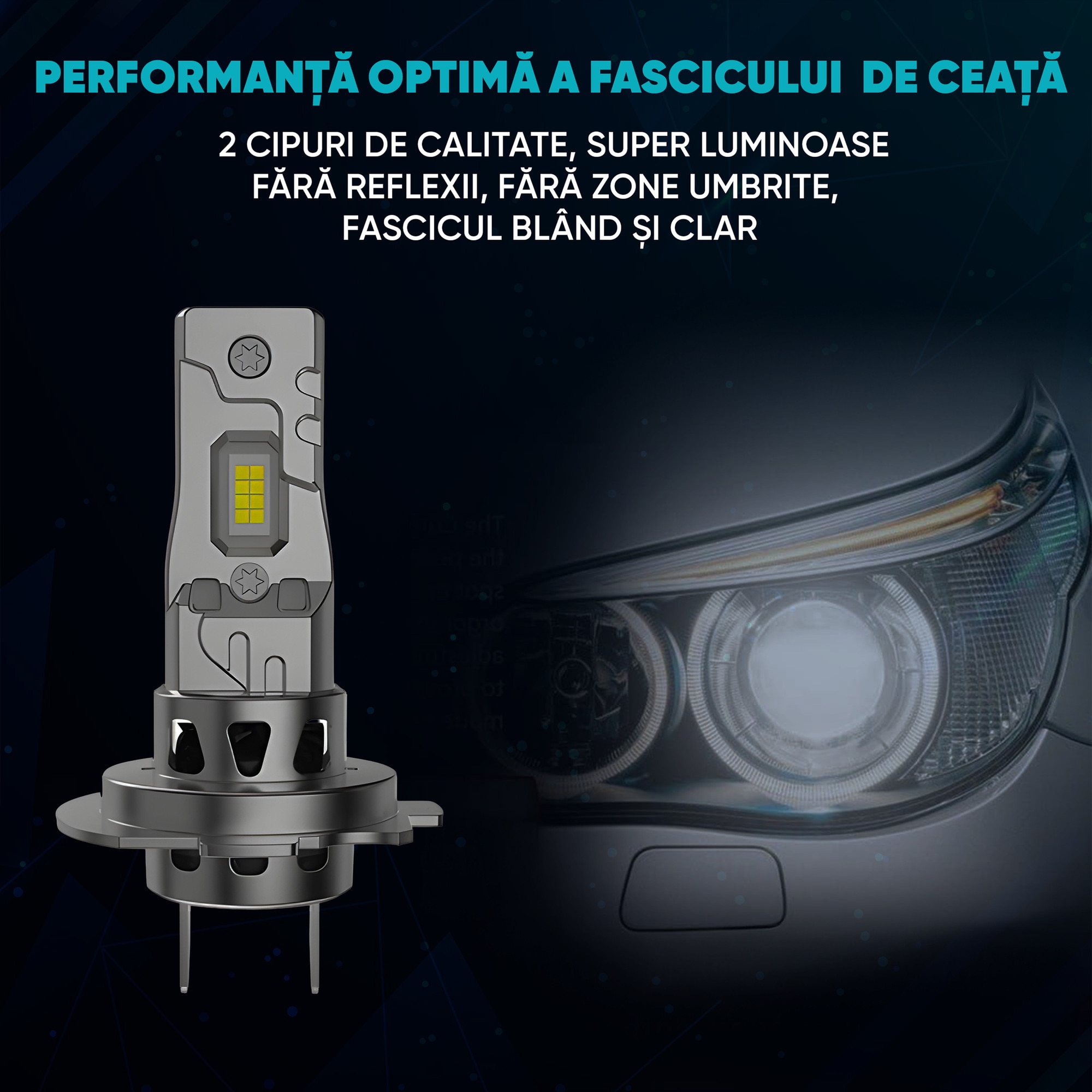 Set 2 Becuri Auto LED H7, AutoREY®, Bec H7 LED, 300W, 30000LM, Cip CSP ...