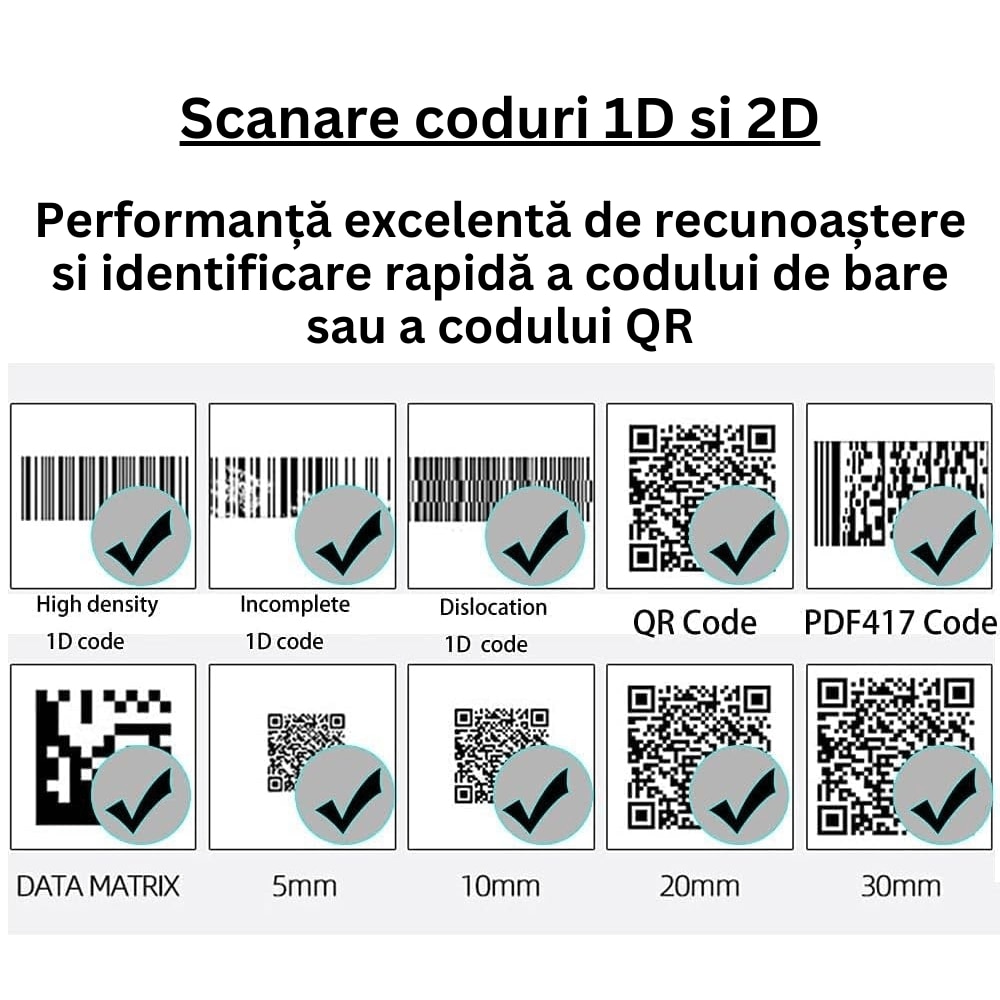 Cititor coduri de bare si QR, MOGODA, 2D si 1D, Wireless sau cablu ...