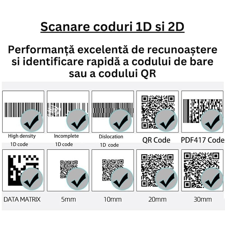 Cititor coduri de bare si QR, MOGODA, 2D si 1D, Wireless sau cablu ...