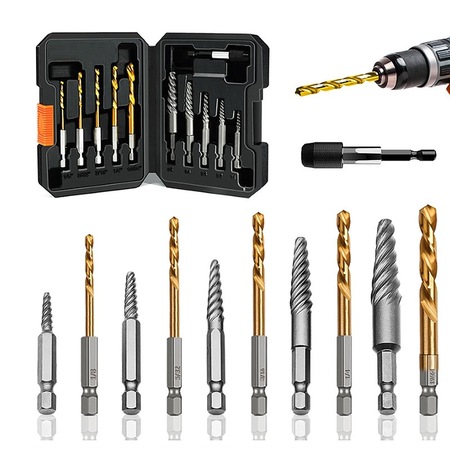 Set extractor suruburi Yakumuz, 11 piese, spirale si burghie stanga ...