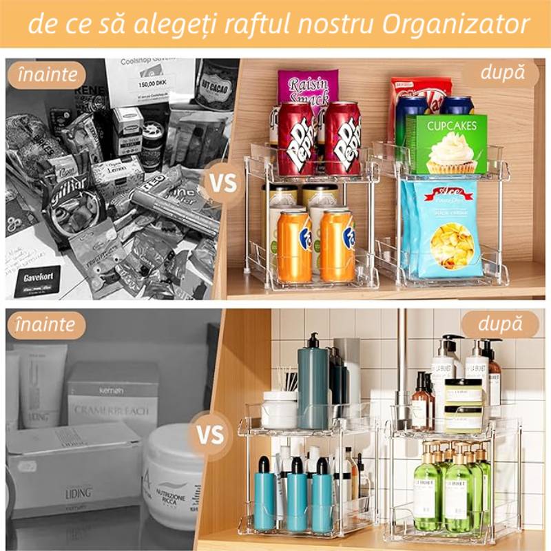Organizator multifunctional, acrilic transparent, cu sertare glisante ...