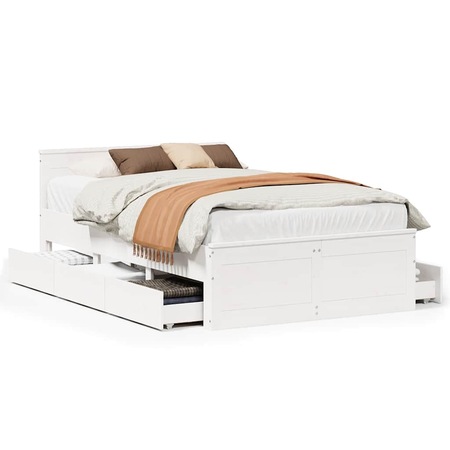 Cadru pat fara saltea/cu tablie vidaXL, alb, 135x190cm, lemn masiv pin ...