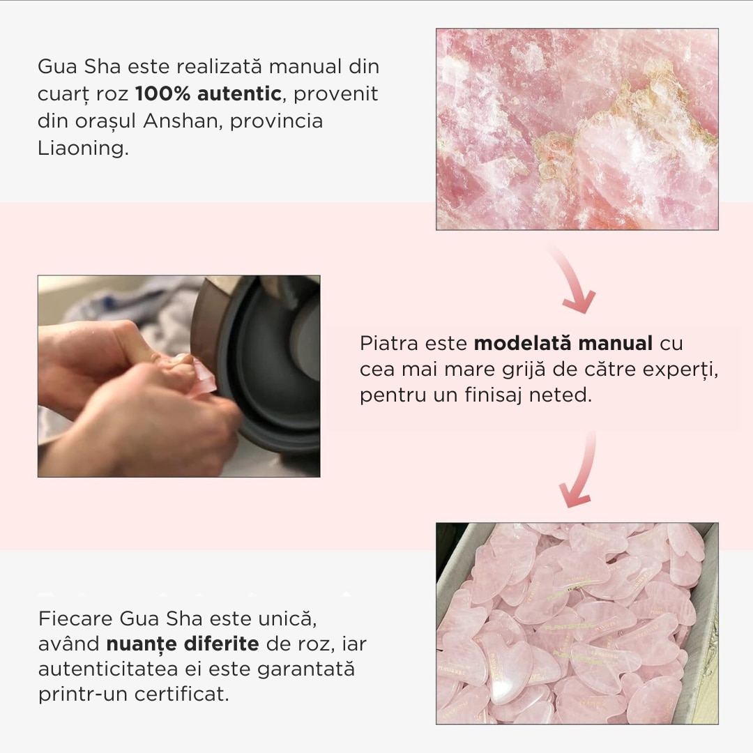 Aparat de Masaj Gua Sha din Piatra de Cuart Roz, Lifting Natural ...