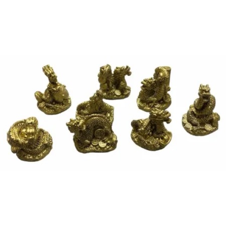 Obiecte decorative GOBI, Set 8 dragoni aurii Feng Shui, din rasina 4 x ...