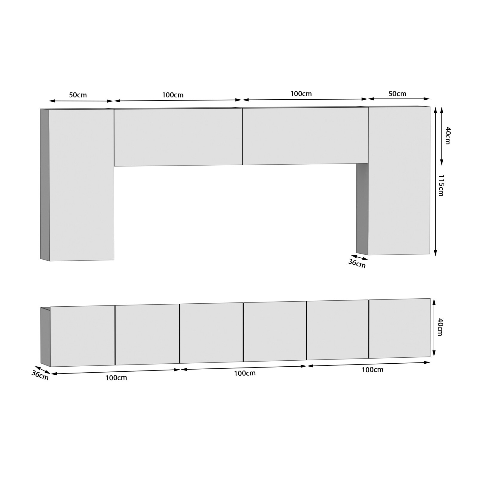Set mobila living Belini Milano, 7 dulapuri, 11 usi, 2 rafturi, stejar ...
