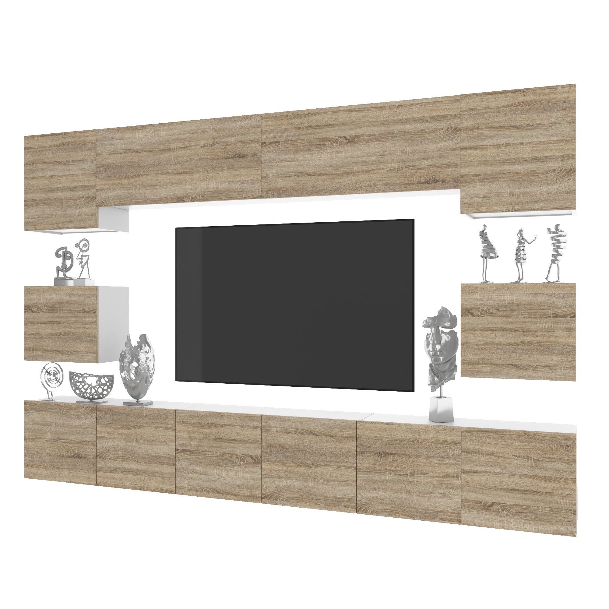 Set mobila living Belini Milano, lemn Eco, montaj modular, stejar ...
