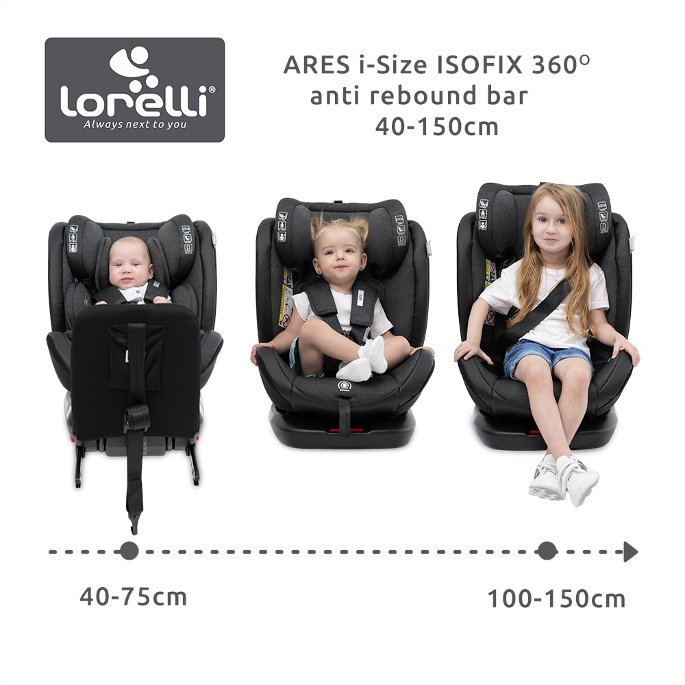Стол за кола Lorelli ARES, Isofix, 40-150 cm, I-Size, 360 Anti Rebound ...