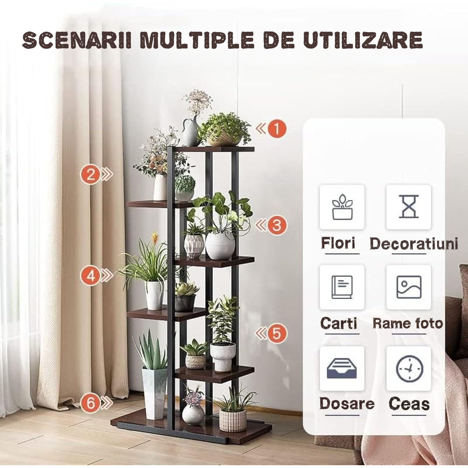 Stand de flori DIGIMAT®, pentru interior/ Teresa/ Living / Gradina, 6 ...