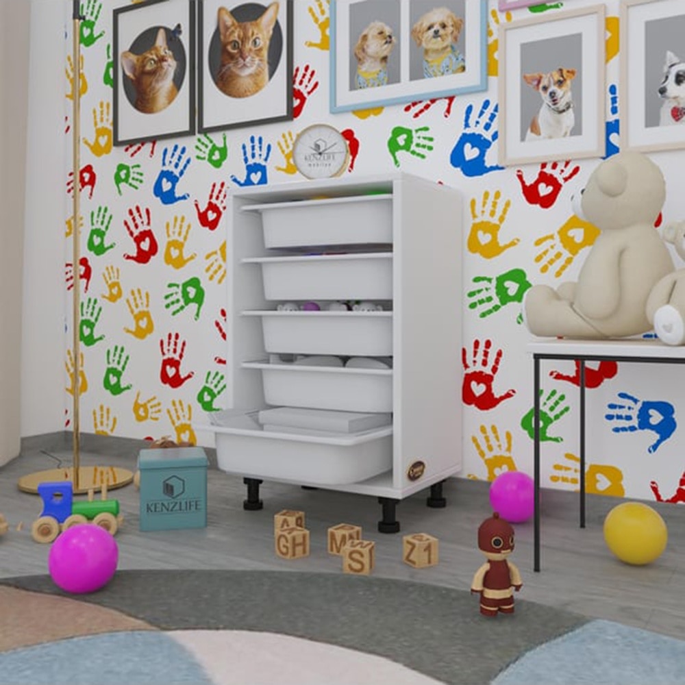 Dulap universal pentru camera copii, bucatarie sau baie, 5 sertare, alb ...