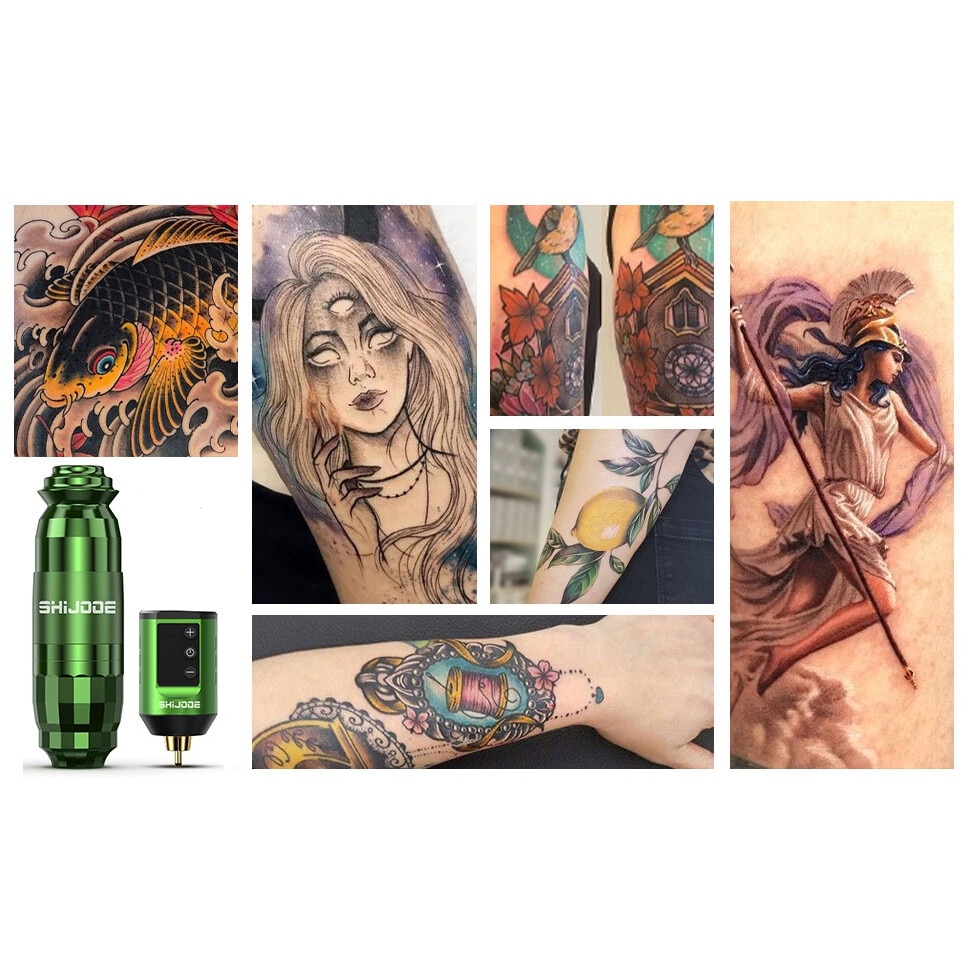 Set masina de tatuat fara fir，SHIJOOE®，Portabil，Aliaj de aluminiu ...