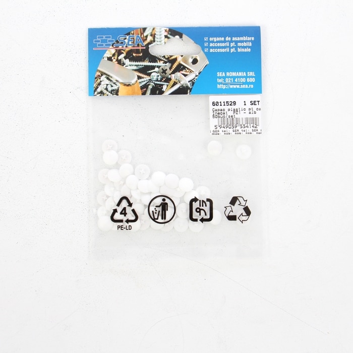 Capac plastic, pentru mascare suruburi mobila, PZ1, alb, set 50 bucati ...