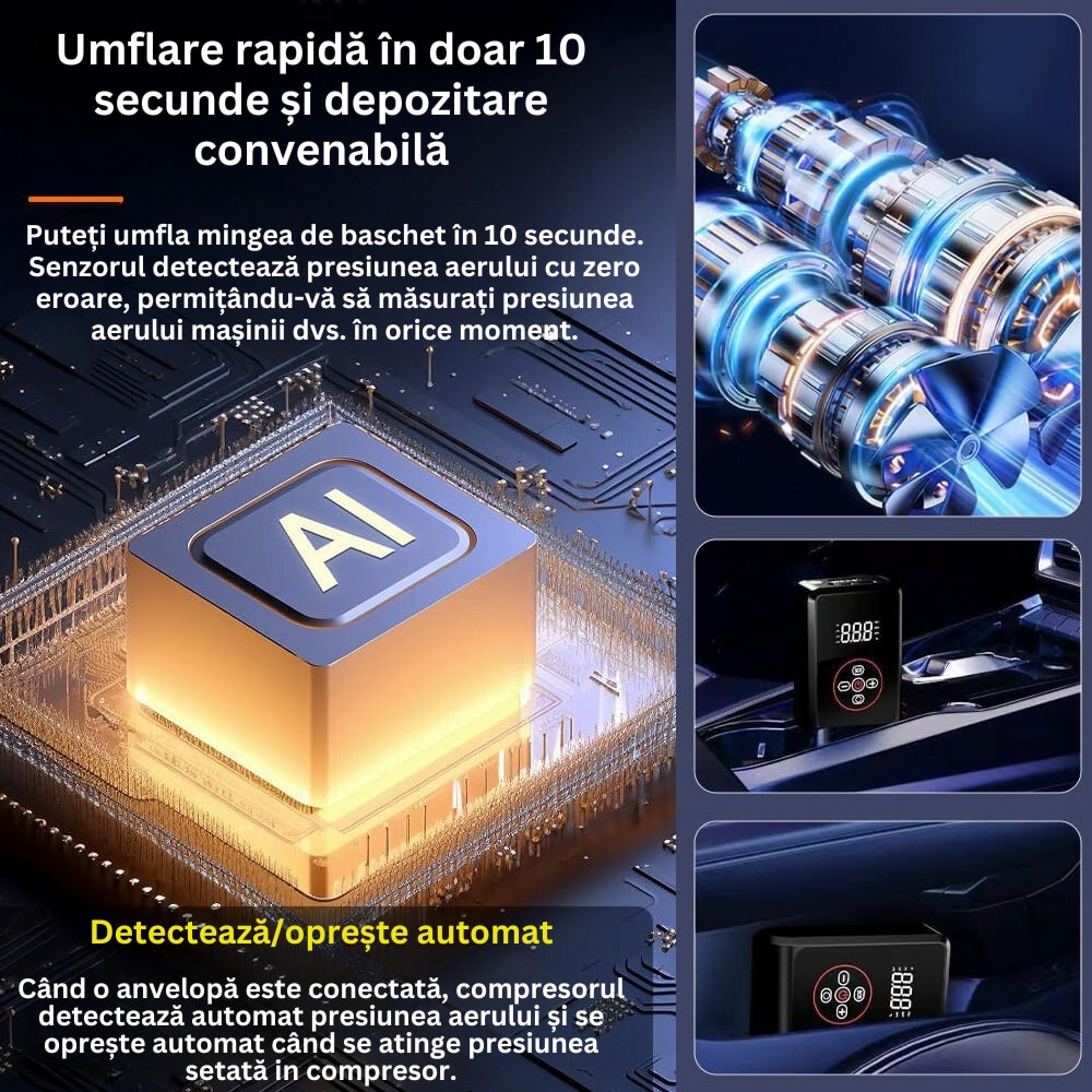 Compresor auto digital cu acumulator MOGODA, 10,3 BAR/ 150 PSI, 50L/min ...