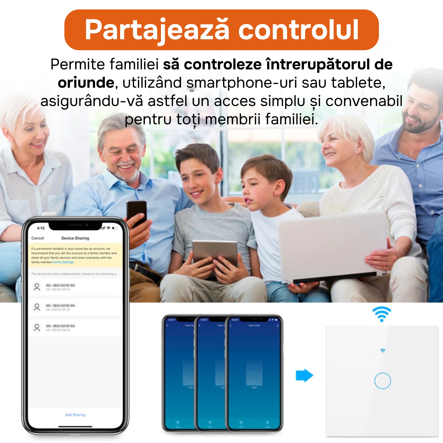 Intrerupator inteligent cu touch, USSPY®, smart home, Wifi, 1 canal ...
