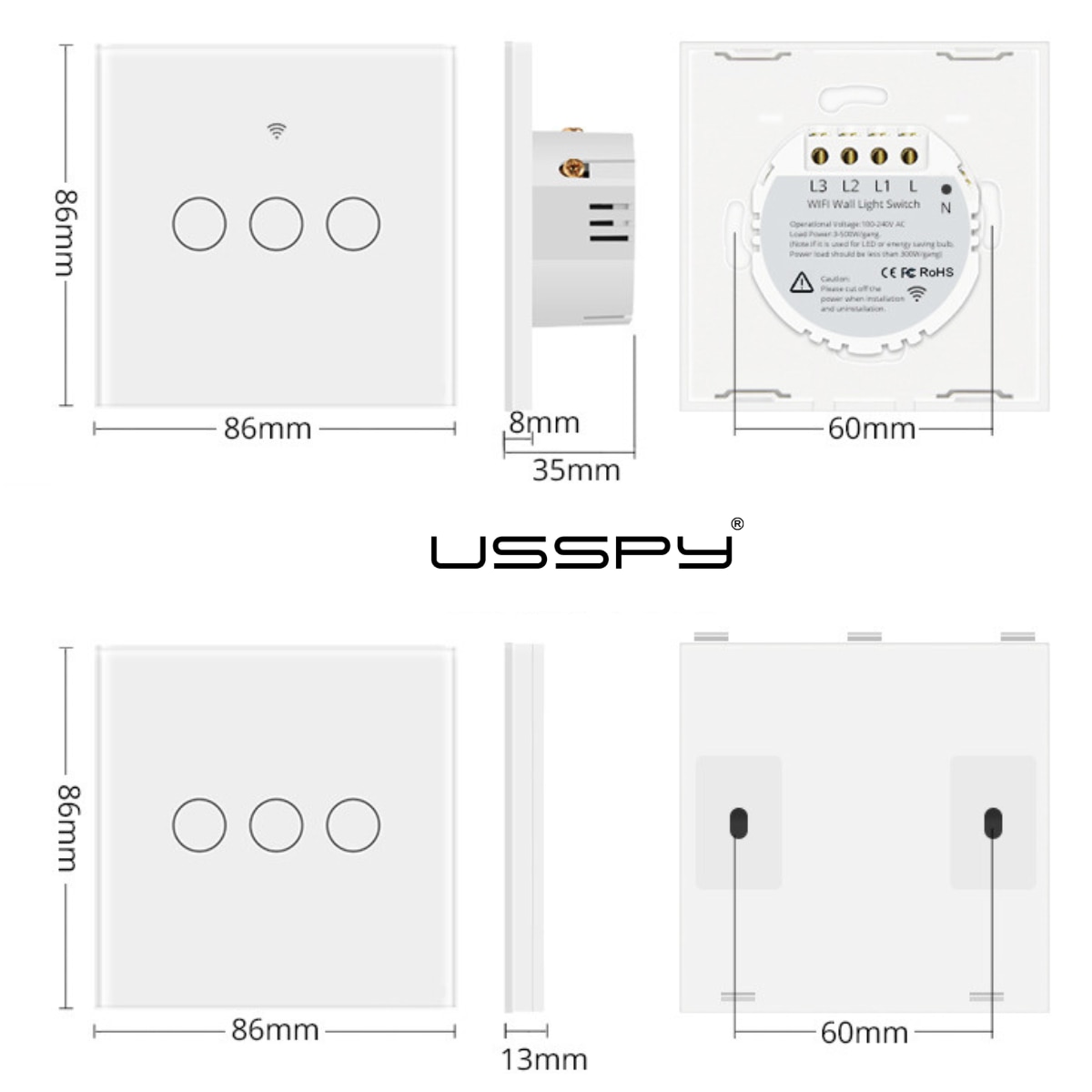 Intrerupator inteligent cu touch, USSPY®, smart home, Wifi, 4 canale ...