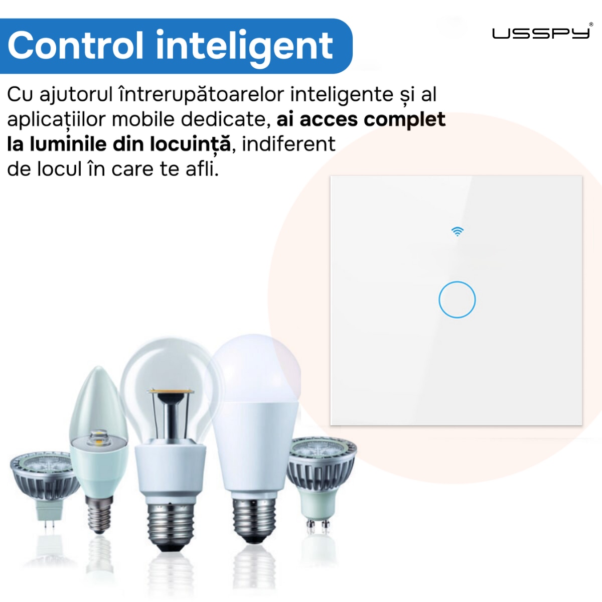 Intrerupator inteligent cu touch, USSPY®, smart home, Wifi, 4 canale ...