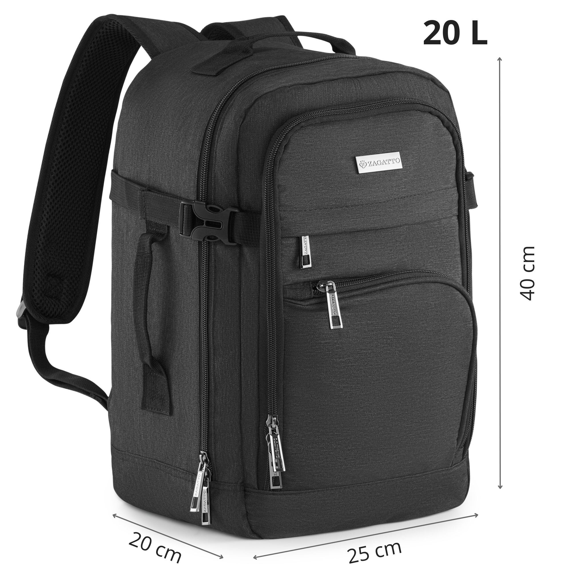 Rucsac de voiaj, Gri, Zagatto,40x20x25 cm, 20L, Compatibil Ryanair ...