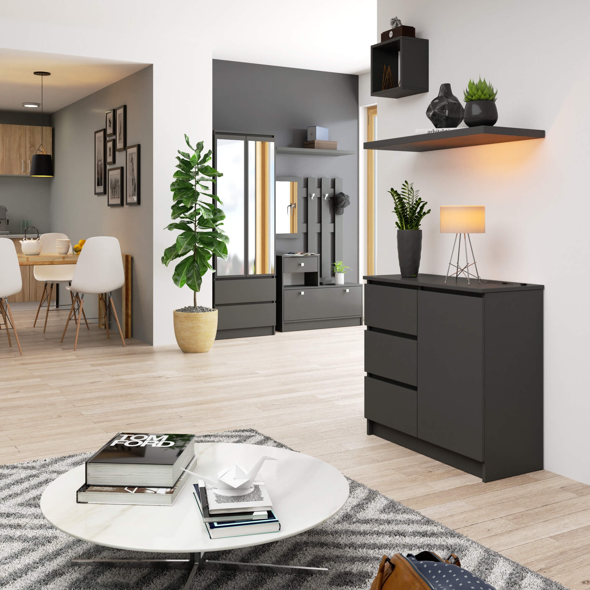 Comoda cu o usa, Akord Furniture Factory, PAL, 3 sertare, 77x80x35 cm ...