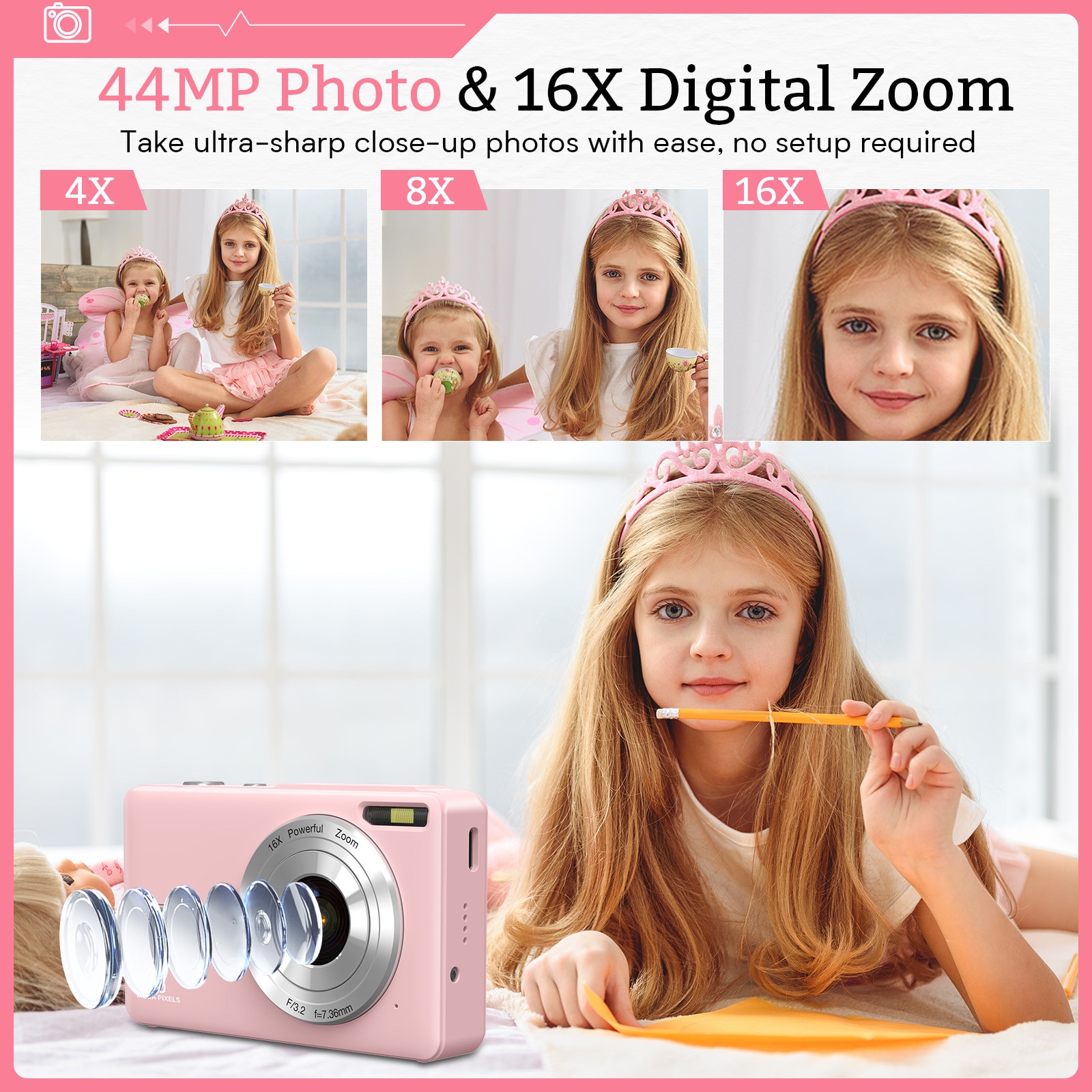 Camera digitala compacta HICSHON, 44 MP, FHD 1080P, zoom digital 16x ...
